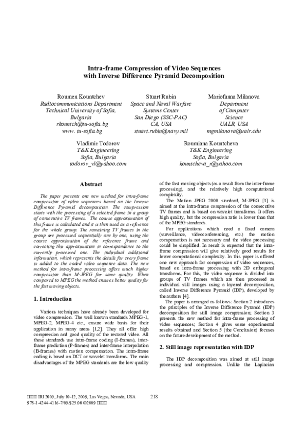 (PDF) Intra-frame Compression of Video Sequences with Inverse ...