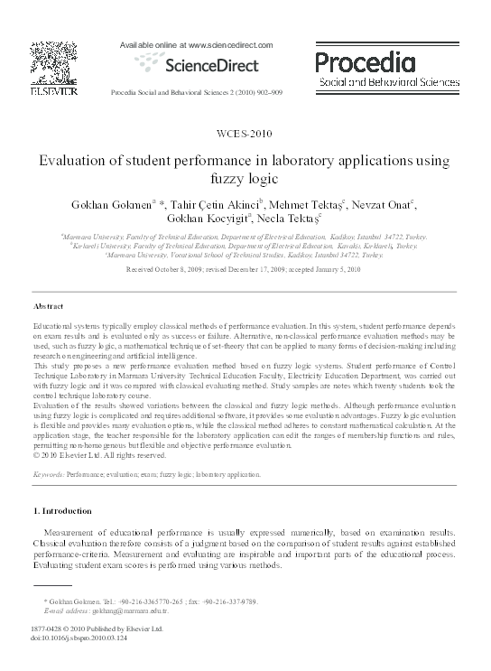 (PDF) Fuzzy Logic for Evaluating Student Performance
