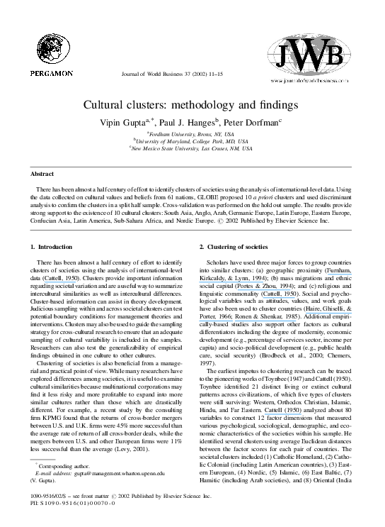 (PDF) Cultural clusters: methodology and findings