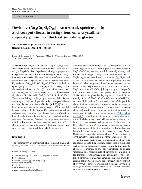(PDF) Devitrite (Na 2 Ca 3 Si 6 O 16 )—structural, spectroscopic and computational ...