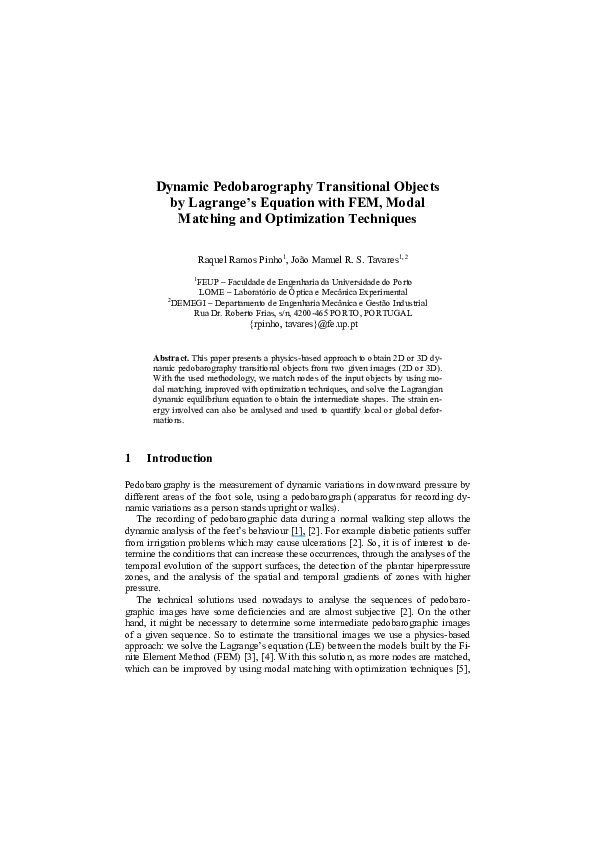 (PDF) Dynamic Pedobarography Transitional Objects by Lagrange's ...
