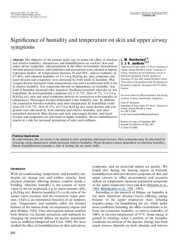 (PDF) Significance of humidity and temperature on skin and upper airway ...