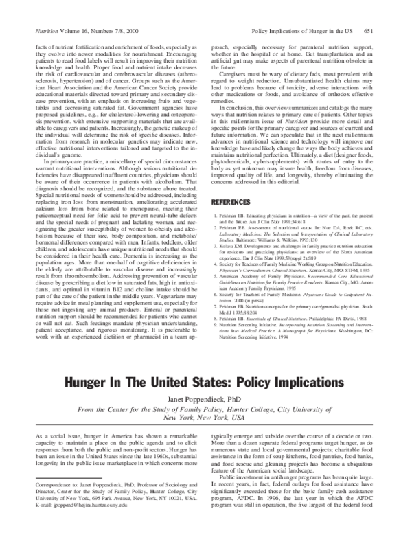 (PDF) Hunger in the United States: policy implications