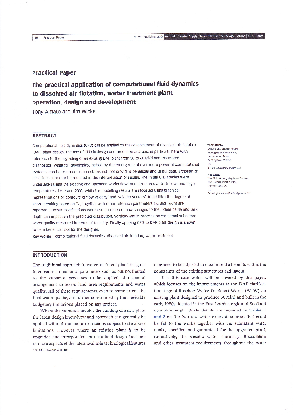 The Practical Application Of Computational Fluid Dynamics To Dissolved Air Flotation Water
