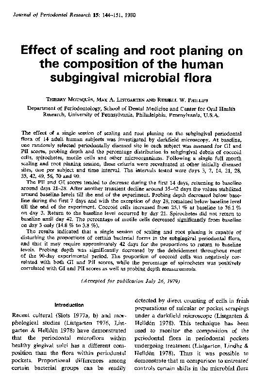 (PDF) Effect of scaling and root planing on the composition of the ...
