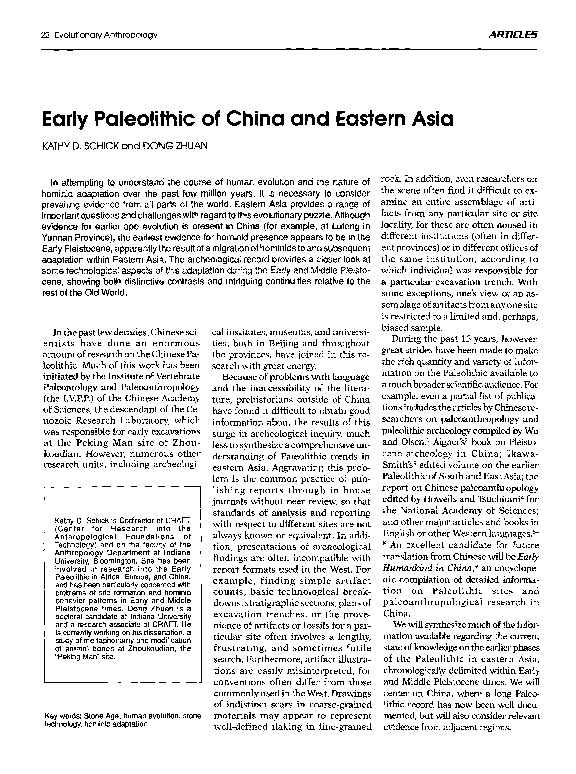 (PDF) Early paleolithic of China and eastern Asia