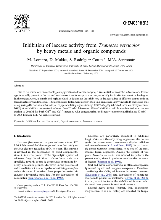 (PDF) Inhibition of laccase activity from by heavy metals and organic ...