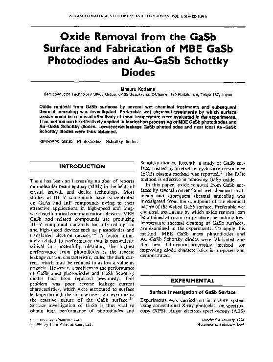 (PDF) Oxide removal from the GaSb surface and fabrication of MBE GaSb ...