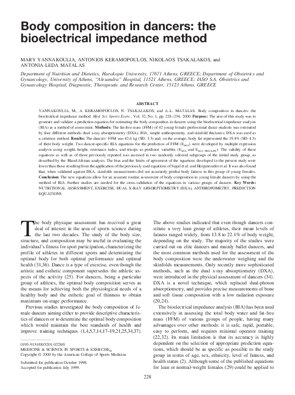 (PDF) Body composition in dancers: the bioelectrical impedance method