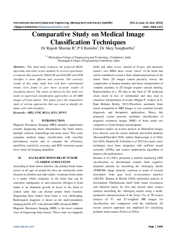 (PDF) Comparative Study on Medical Image Classification Techniques