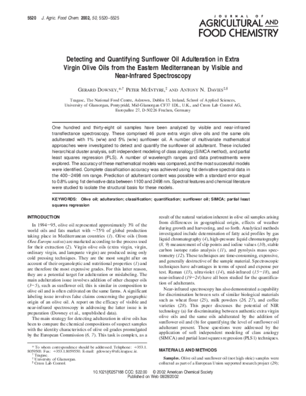 (PDF) Detecting and Quantifying Sunflower Oil Adulteration in Extra Virgin Olive Oils from the ...