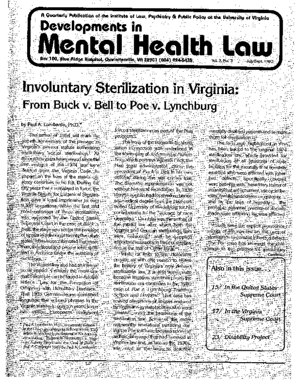 (PDF) Involuntary Sterilization in Virginia: from Buck v. Bell to Poe v ...