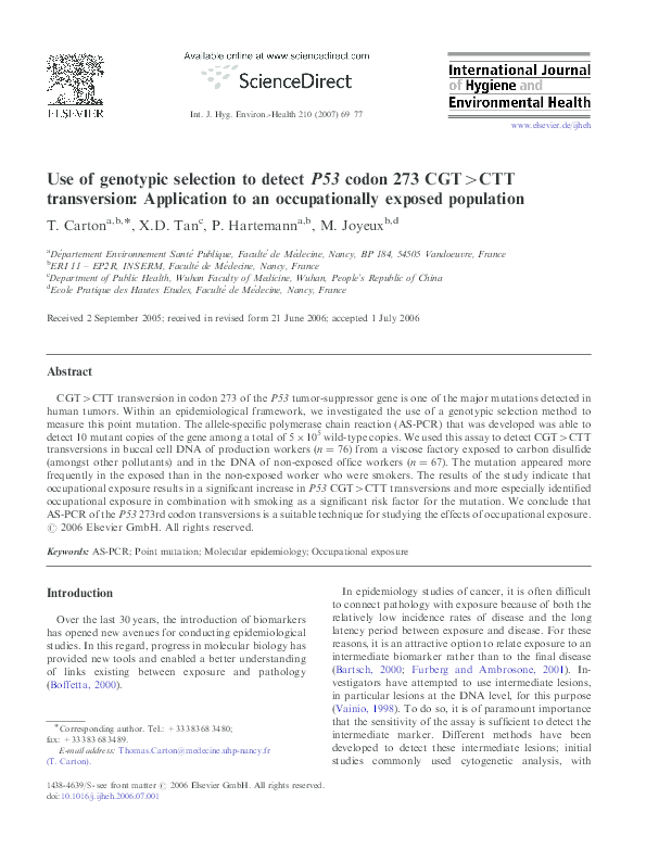 (PDF) Use of genotypic selection to detect P53 codon 273 CGT>CTT ...