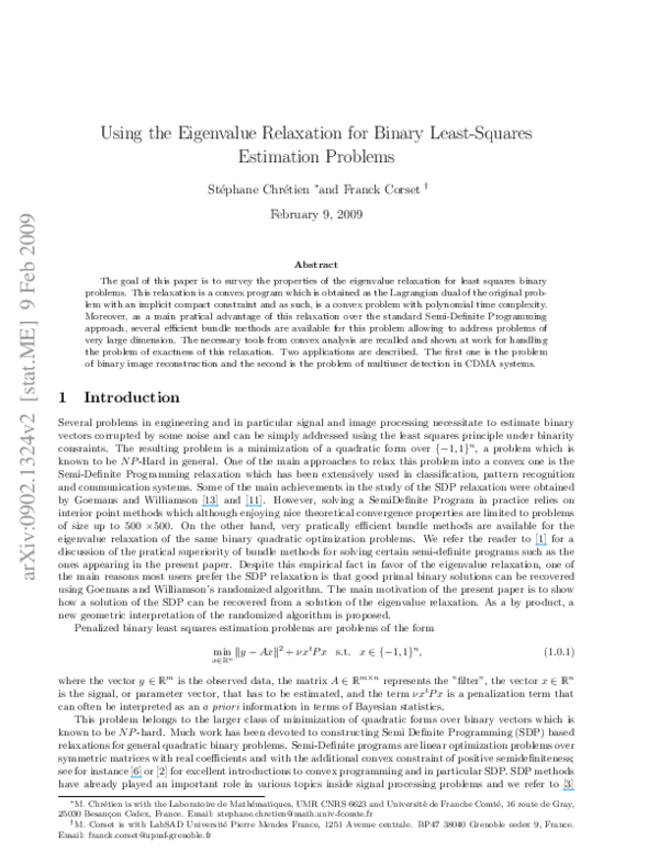 Pdf Using The Eigenvalue Relaxation For Binary Least Squares
