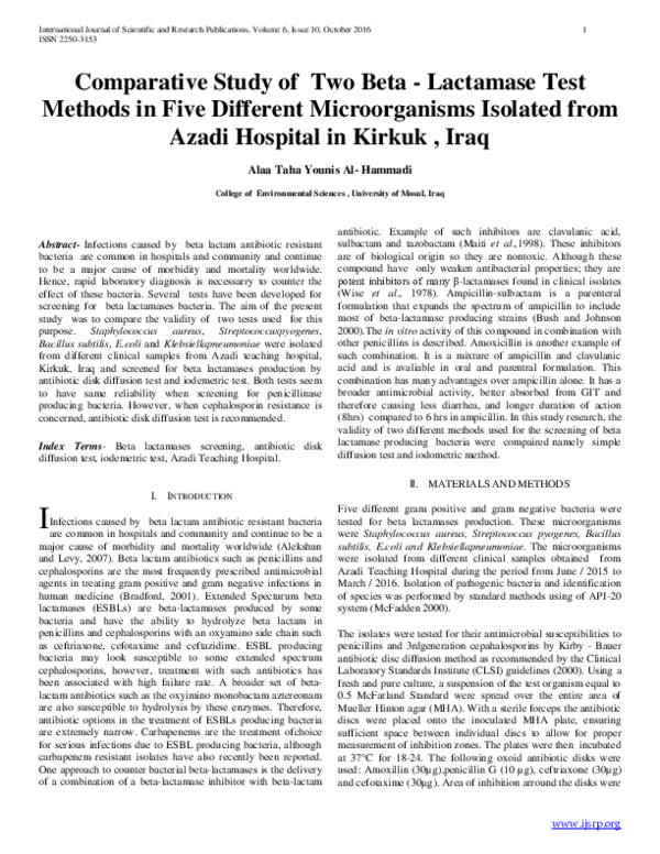 (PDF) Comparative Beta-Lactamase Tests in Microbes