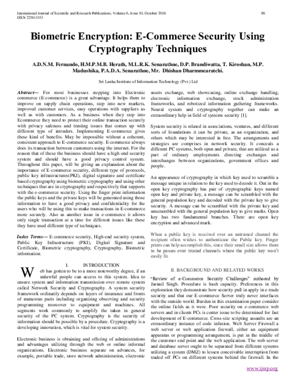 (PDF) Biometric Encryption: E-Commerce Security Using Cryptography Techniques