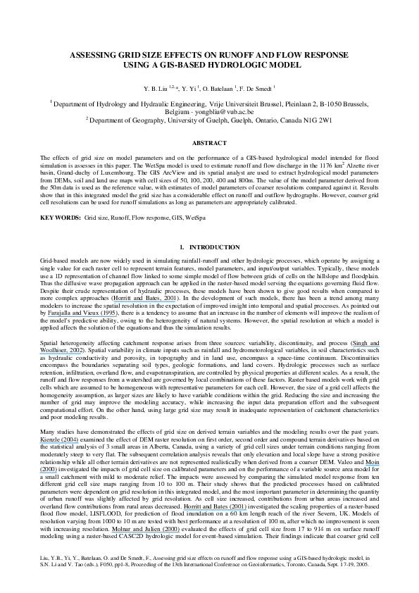 (PDF) Assessing grid size effects on runoff and flow response using a GIS-based hydrologic model