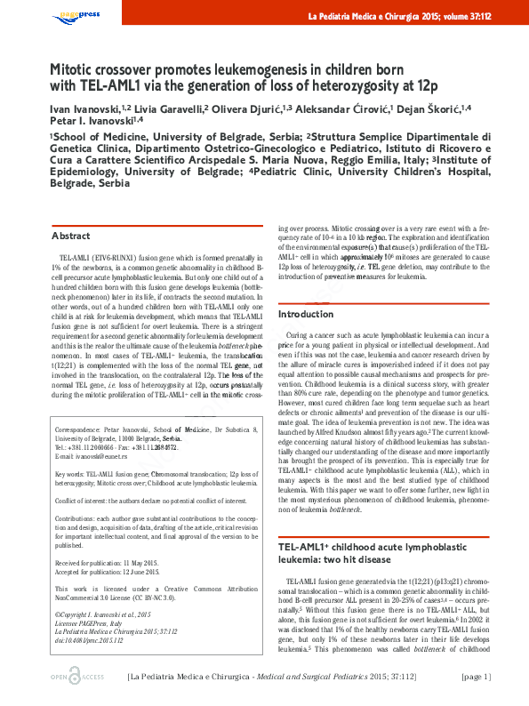 (PDF) Mitotic crossover promotes leukemogenesis in children born with ...