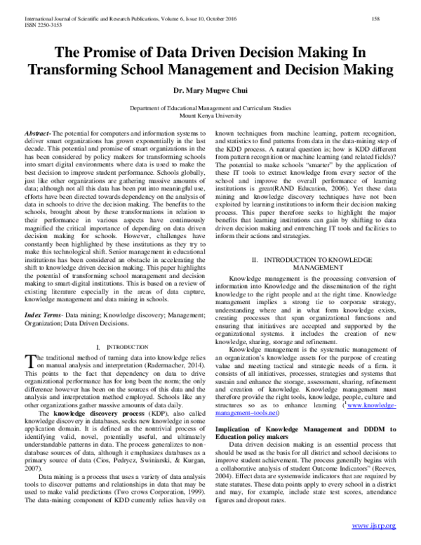 (PDF) The Promise of Data Driven Decision Making In Transforming School ...