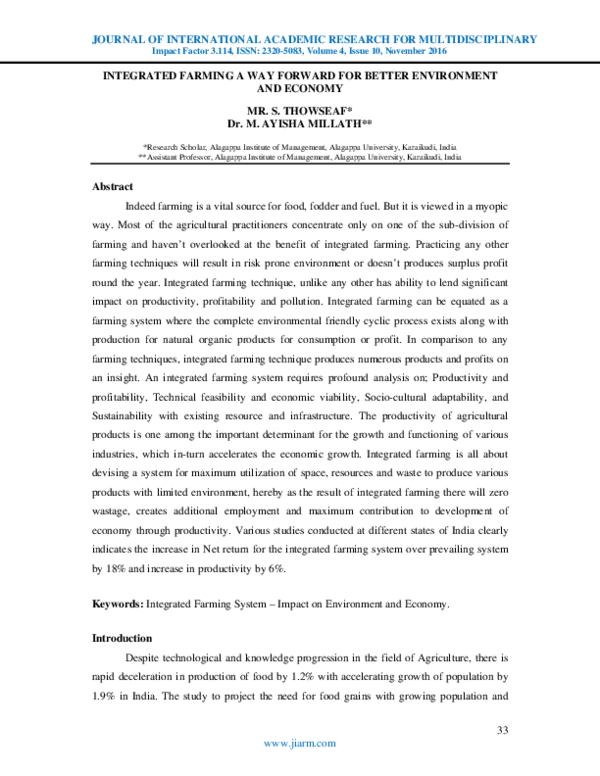 (PDF) INTEGRATED FARMING A WAY FORWARD FOR BETTER ENVIRONMENT AND ECONOMY