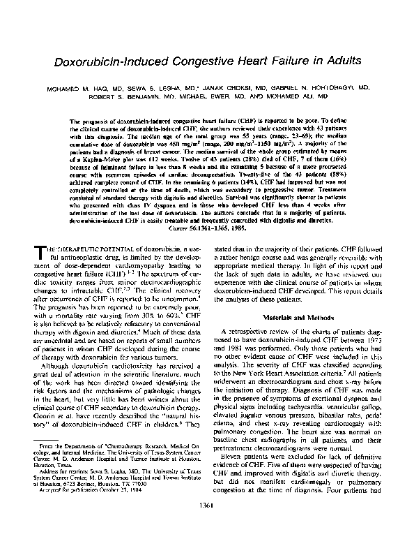 (PDF) Doxorubicin-induced congestive heart failure in adults