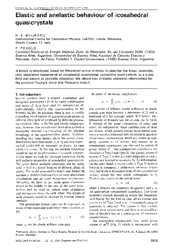 (PDF) Elastic and anelastic behaviour of icosahedral quasicrystals