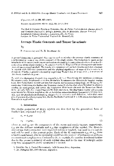 (PDF) Average elastic constants and tensor invariants