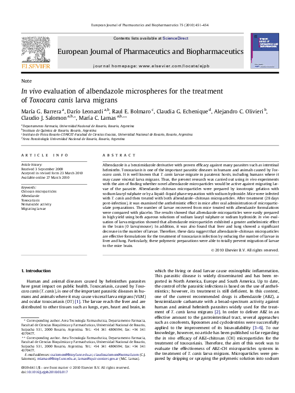 (PDF) In vivo evaluation of albendazole microspheres for the treatment ...