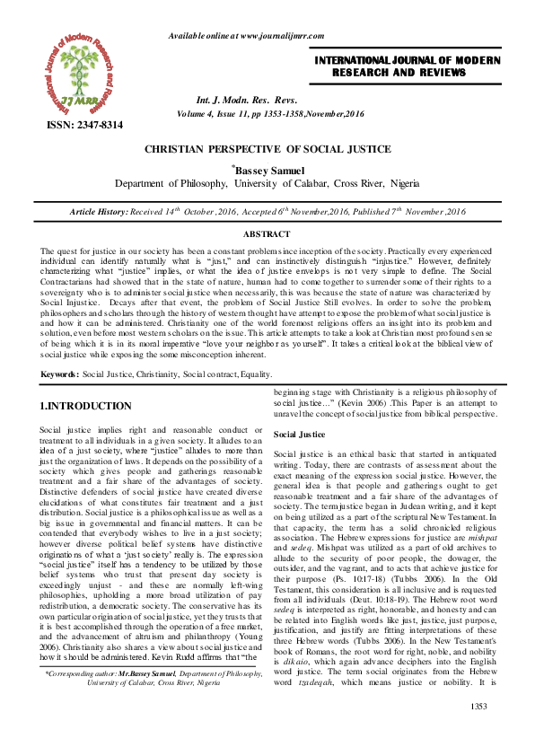 (PDF) CHRISTIAN PERSPECTIVE OF SOCIAL JUSTICE
