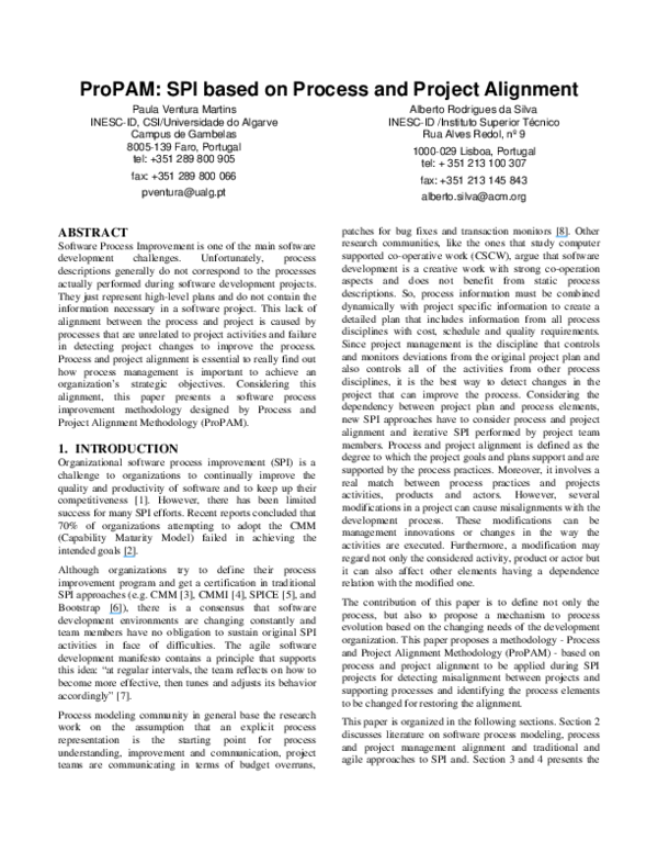 (PDF) ProPAM: SPI Based on Process and Project Alignment