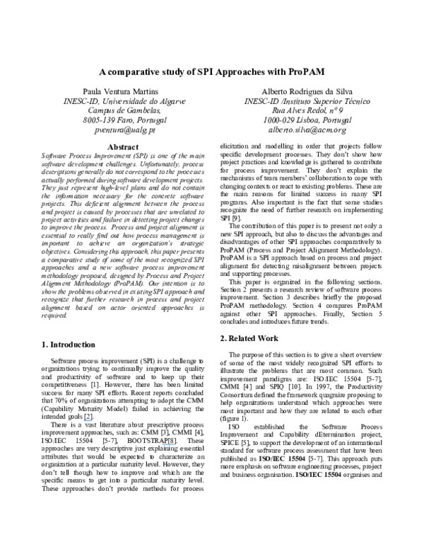 (PDF) A comparative study of SPI approaches with ProPAM | Paula Ventura Martins - Academia.edu