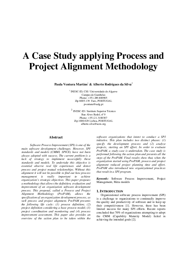 (PDF) A case study applying process and project alignment methodology