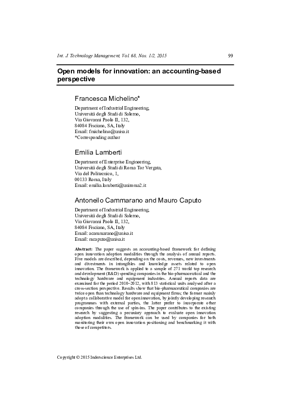 (PDF) Open models for innovation: an accounting-based perspective