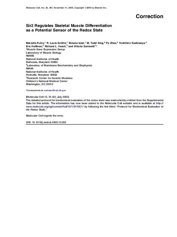 (PDF) Sir2 Regulates Skeletal Muscle Differentiation as a Potential ...