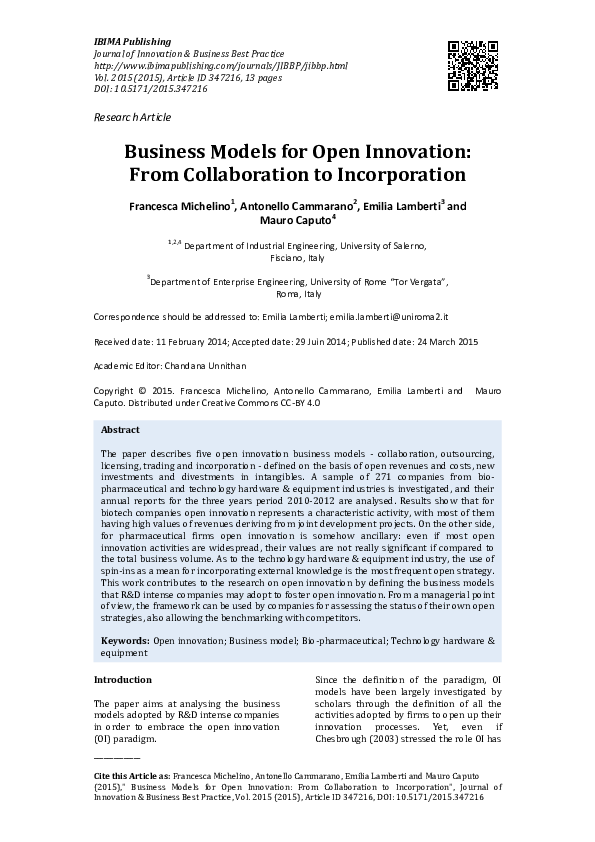 (PDF) Business Models for Open Innovation: From Collaboration to ...