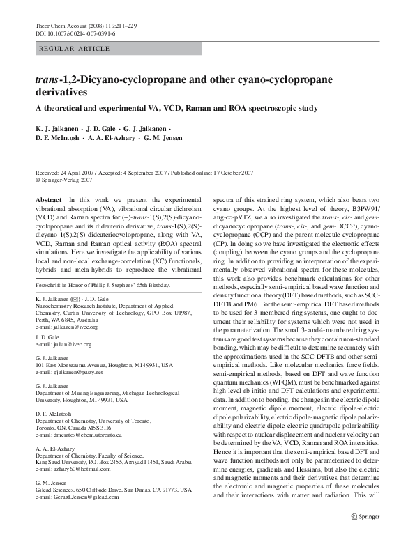 (PDF) trans-1,2-Dicyano-cyclopropane and other cyano-cyclopropane ...