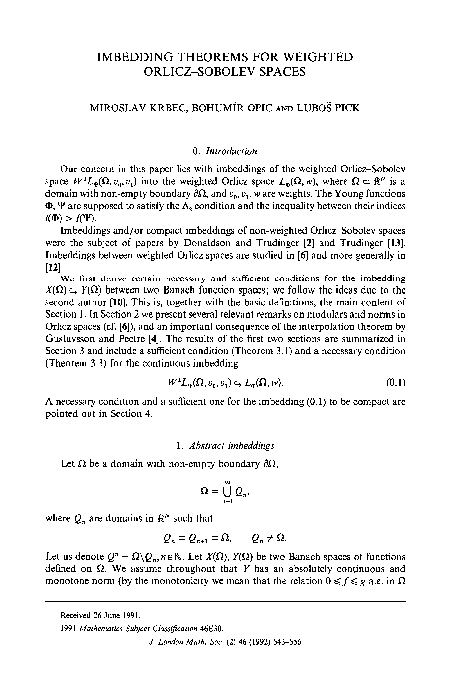 Pdf Imbedding Theorems For Weighted Orlicz Sobolev Spaces