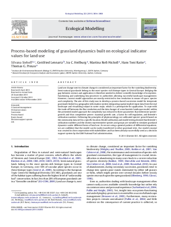 Pdf Process Based Modeling Of Grassland Dynamics Built On Ecological Indicator Values For Land Use