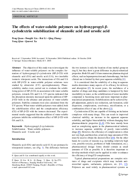 (PDF) The effects of water-soluble polymers on hydroxypropyl-β ...