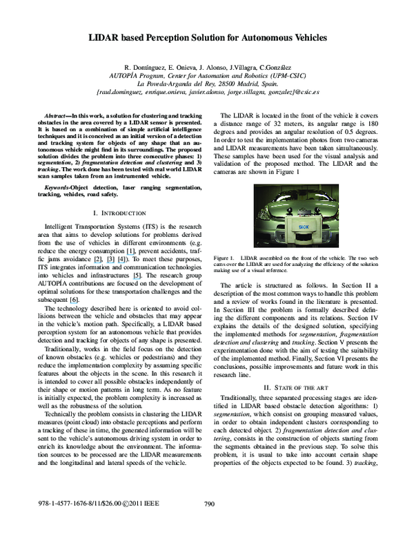 (PDF) LIDAR based perception solution for autonomous vehicles
