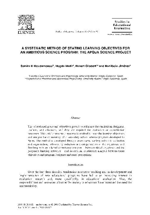 (PDF) A systematic method of stating learning objectives for an ...