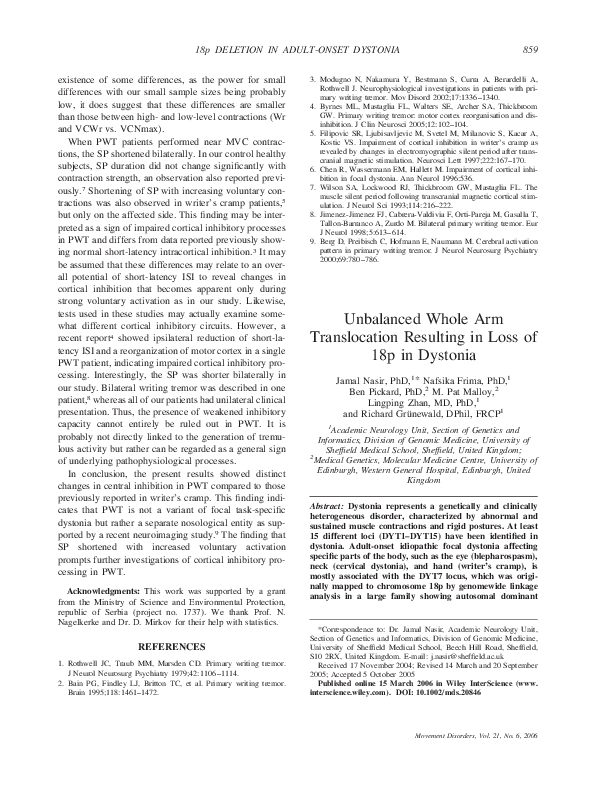 (PDF) Unbalanced whole arm translocation resulting in loss of 18p in ...