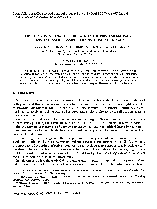 Pdf Finite Element Analysis Of Two And Three Dimensional Elasto Plastic Frames—the Natural