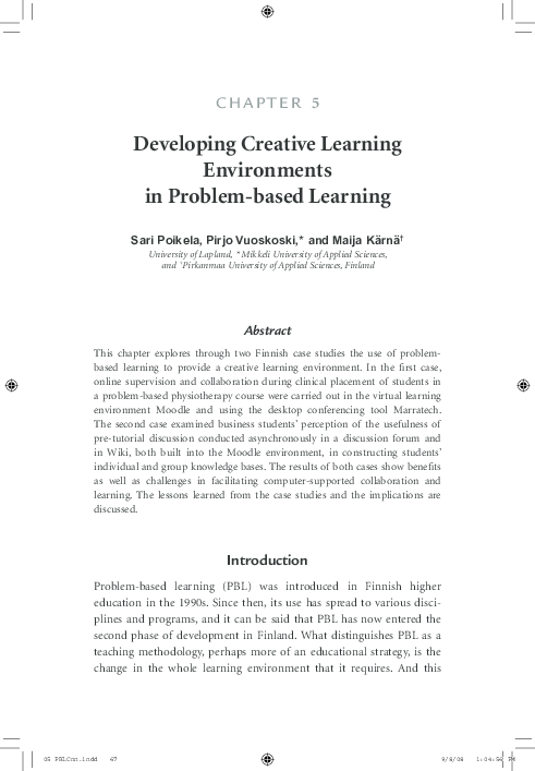 (PDF) Developing Creative Learning Environments in Problem-based Learning