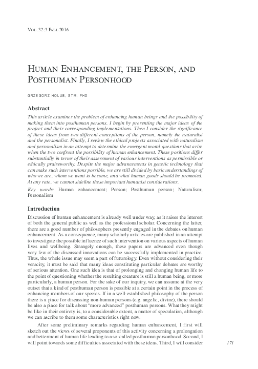 (PDF) Human Enhancement, the Person, and Posthuman Personhood