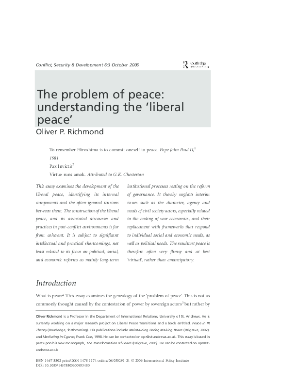 (PDF) Understanding the Liberal Peace