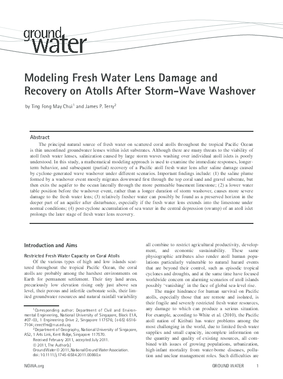 (PDF) Modeling Fresh Water Lens Damage and Recovery on Atolls After ...