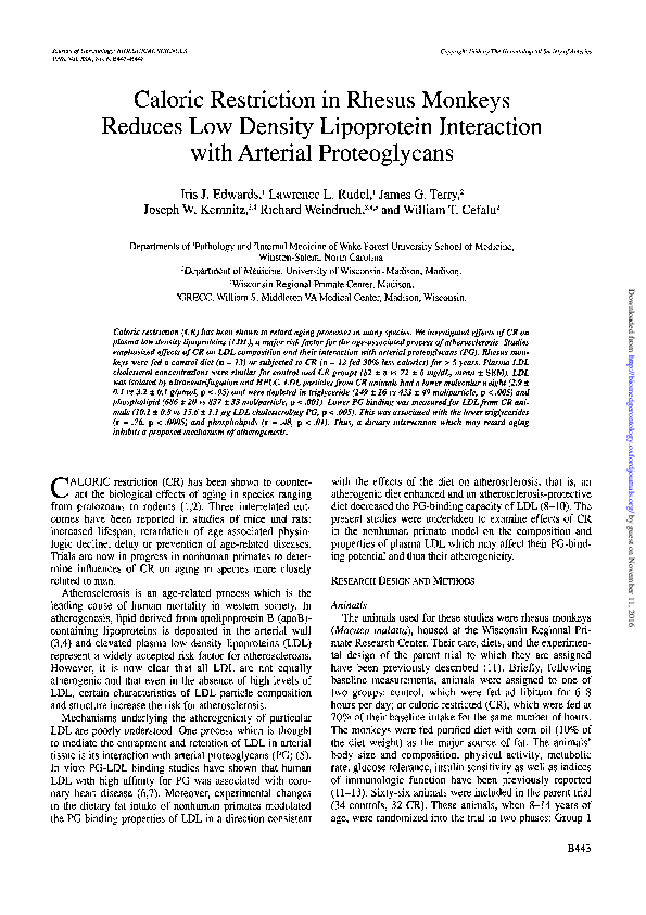 (PDF) Caloric Restriction in Rhesus Monkeys Reduces Low Density ...