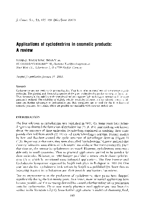 (PDF) Applications of cyclodextrins in cosmetic products: A review