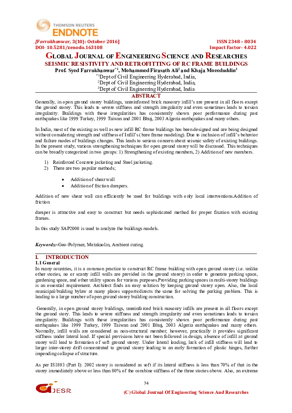 Pdf Seismic Resistivity And Retrofitting Of Rc Frame Buildings